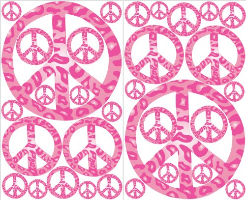 Amazon.com: Pink Leopard Print Peace Sign Wall Decals Stickers Decor ...