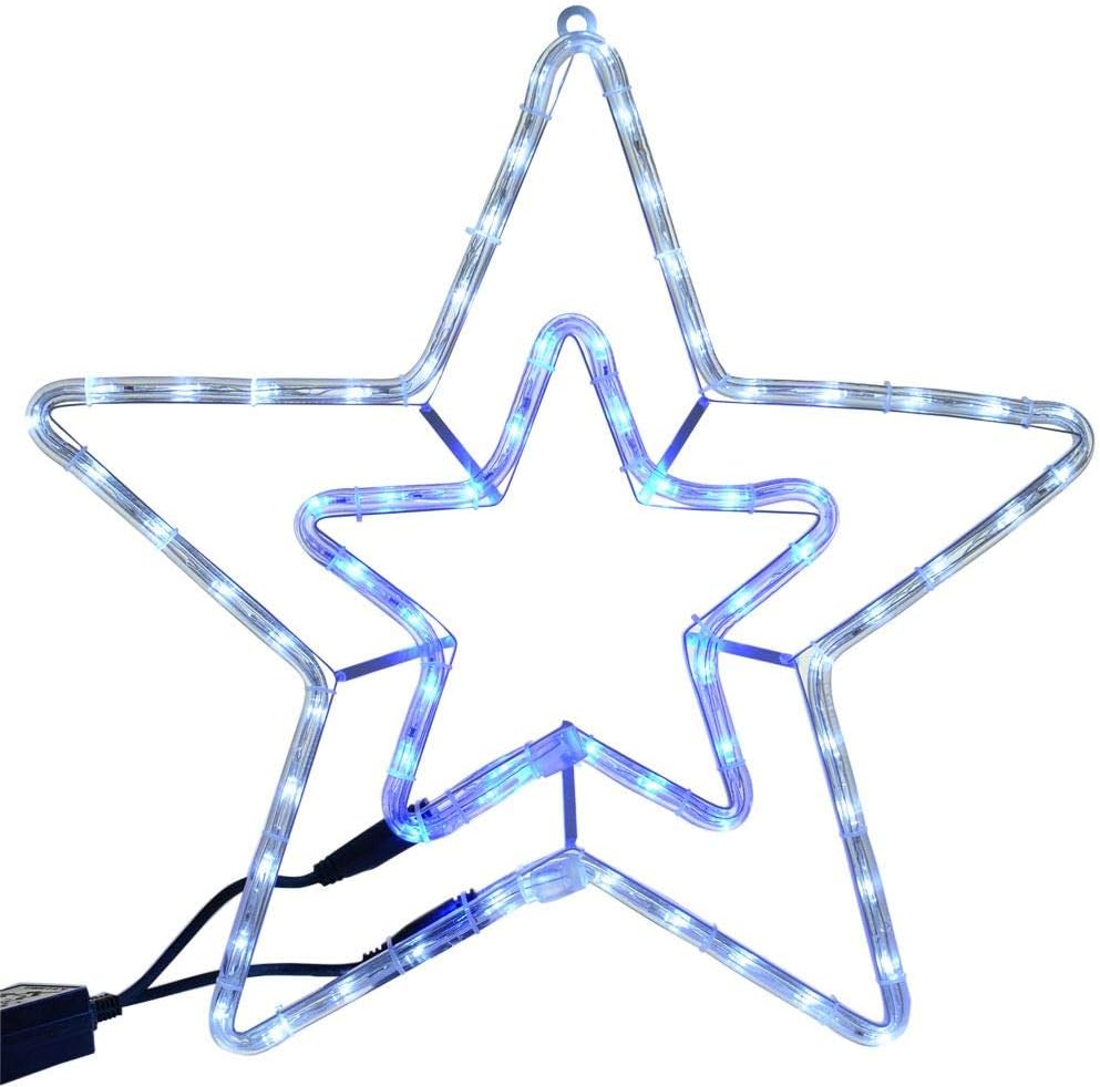Flashing Star Rope Light with Blue/White LED Lights & White Metal Frame ...