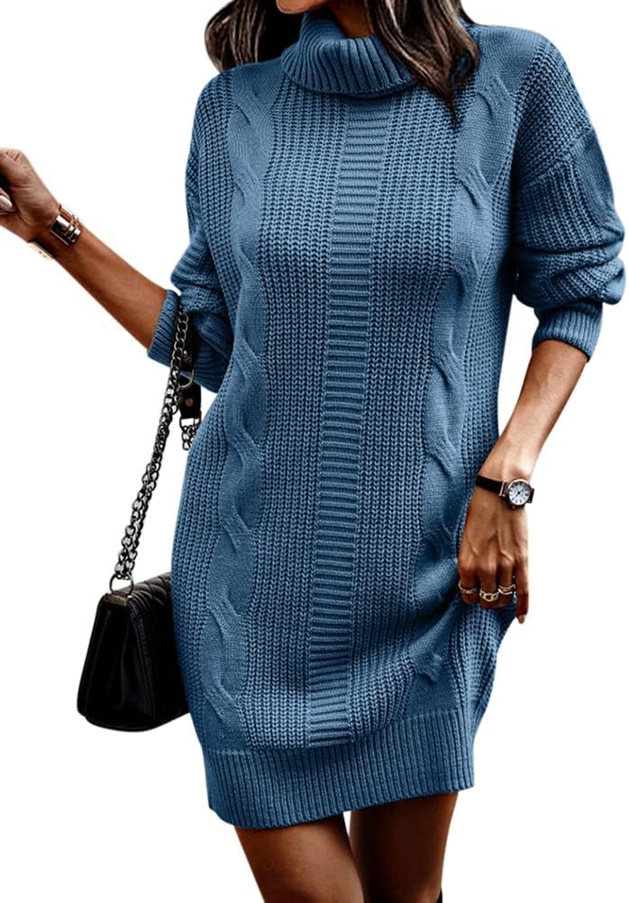 Minetom Robe Pull Femme Couleur Unie Manches Longues Pullover Col Roulé ...