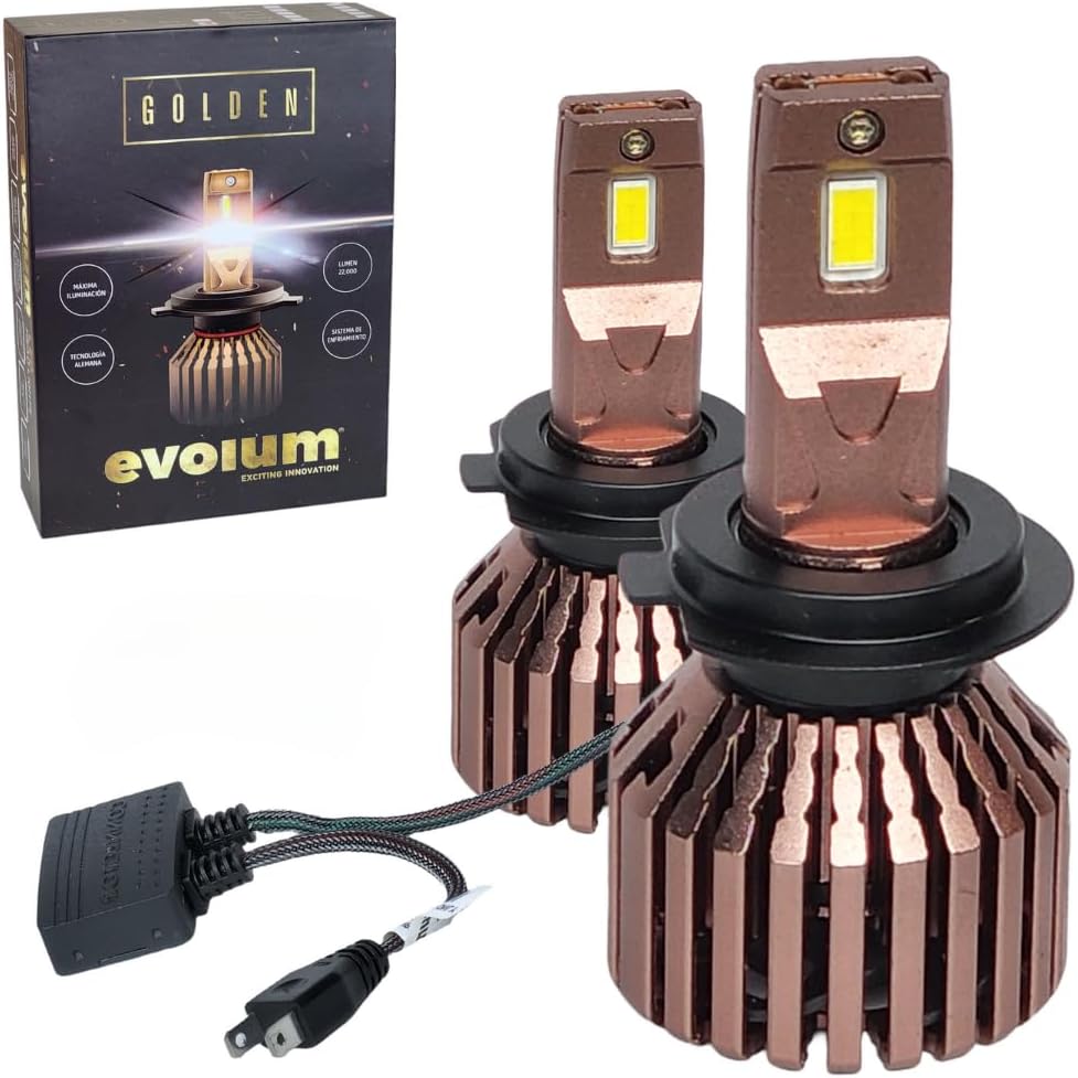 Evolum - Golden Kit de Focos Led 22000lm H1 H3 H4 H7 H11 H13 9004 9005 9006 9007 Luz Blanca Frío ...