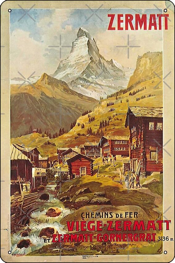 Amazon.com : Zermatt, Switzerland - Vintage Travel Print Poster Metal ...