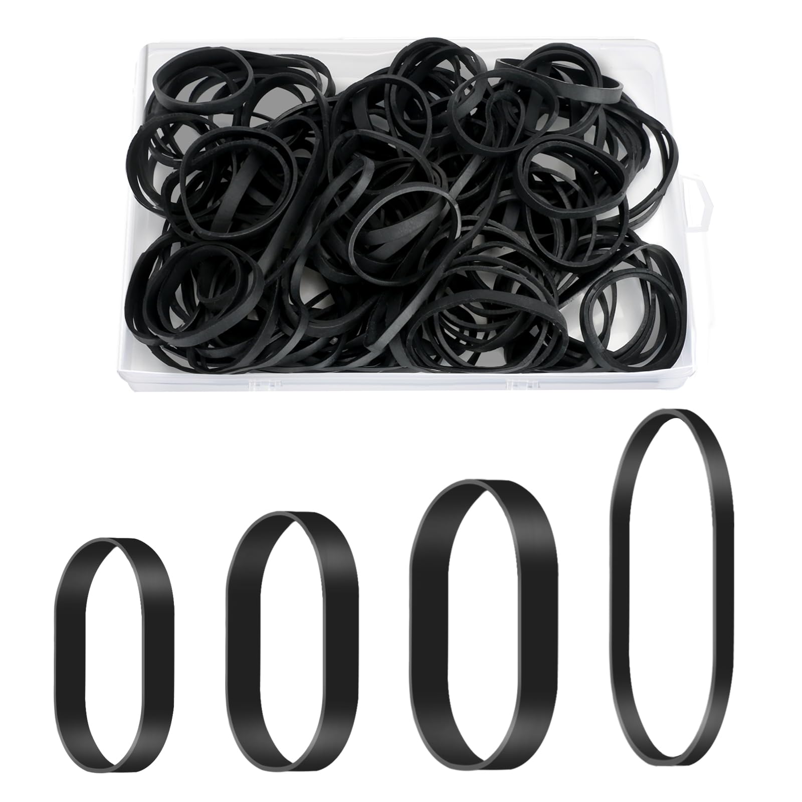 Pack of 100 Strong Rubber Bands, Black Wide, 4 Sizes of Tactical Rubber ...