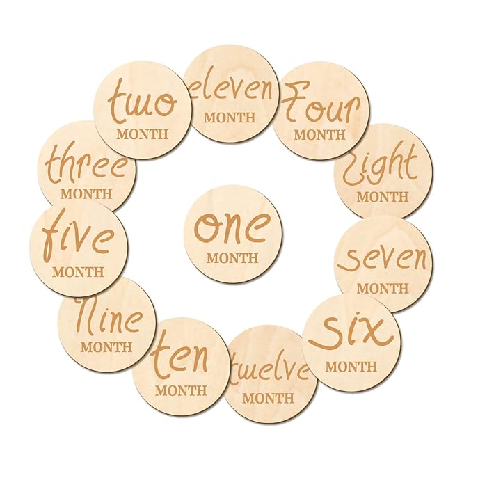 Buy 12 PCS Wooden Baby Monthly Milestone, Milestone Photo Cards, 1-12 ...