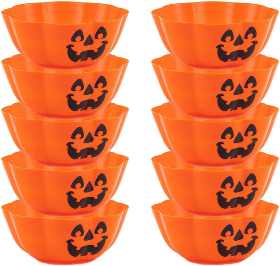 Amazon.com | 10 Pcs Halloween Candy Bowl Plastic Trick or Treat Pumpkin ...
