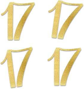 Amazon.com: Gold Glitter 17 Cut-Out Numbers, 17th Birthday Party ...