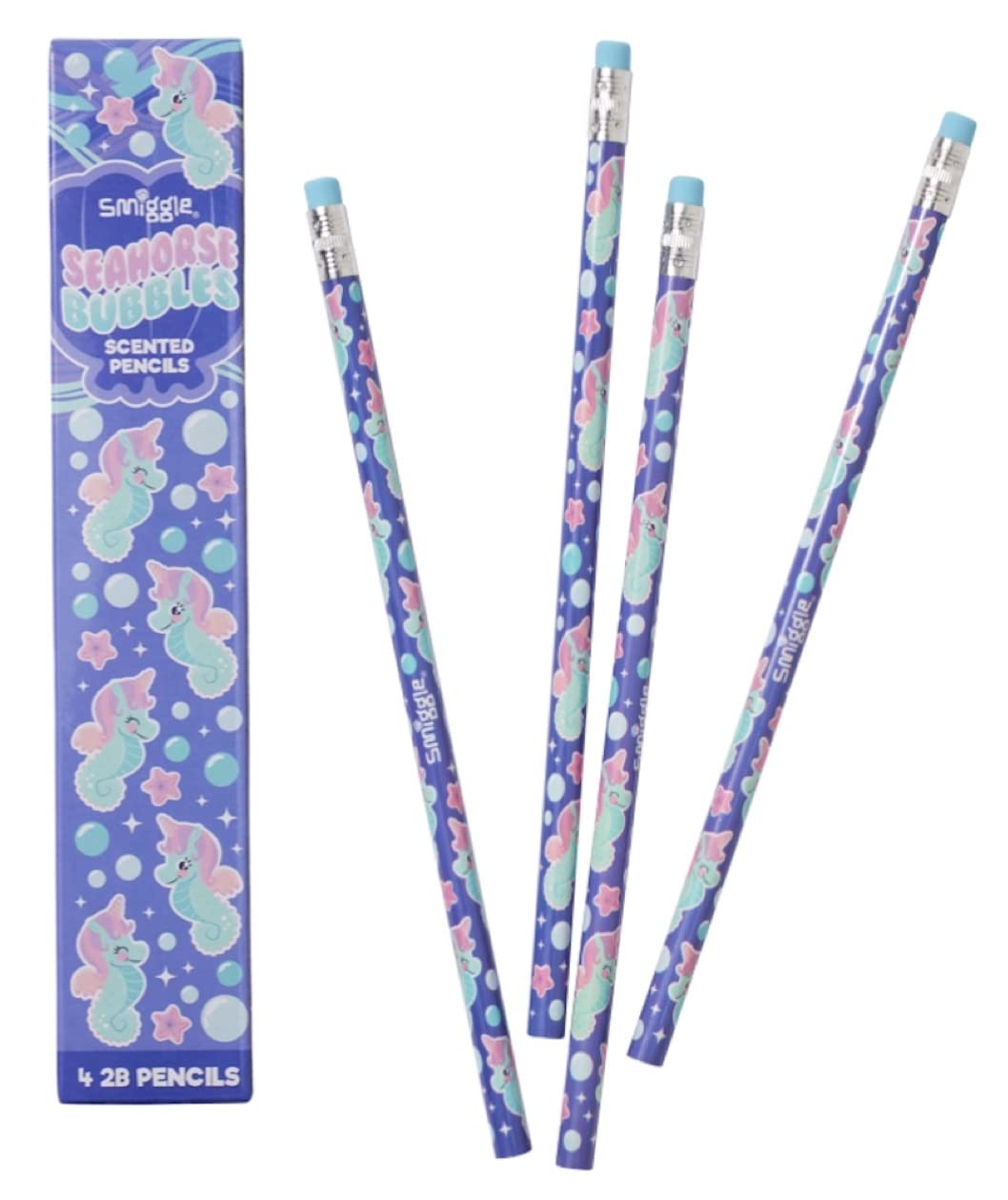 Smiggle Pencils x 4 Pack Scented Wooden With Eraser Top (Purple ...