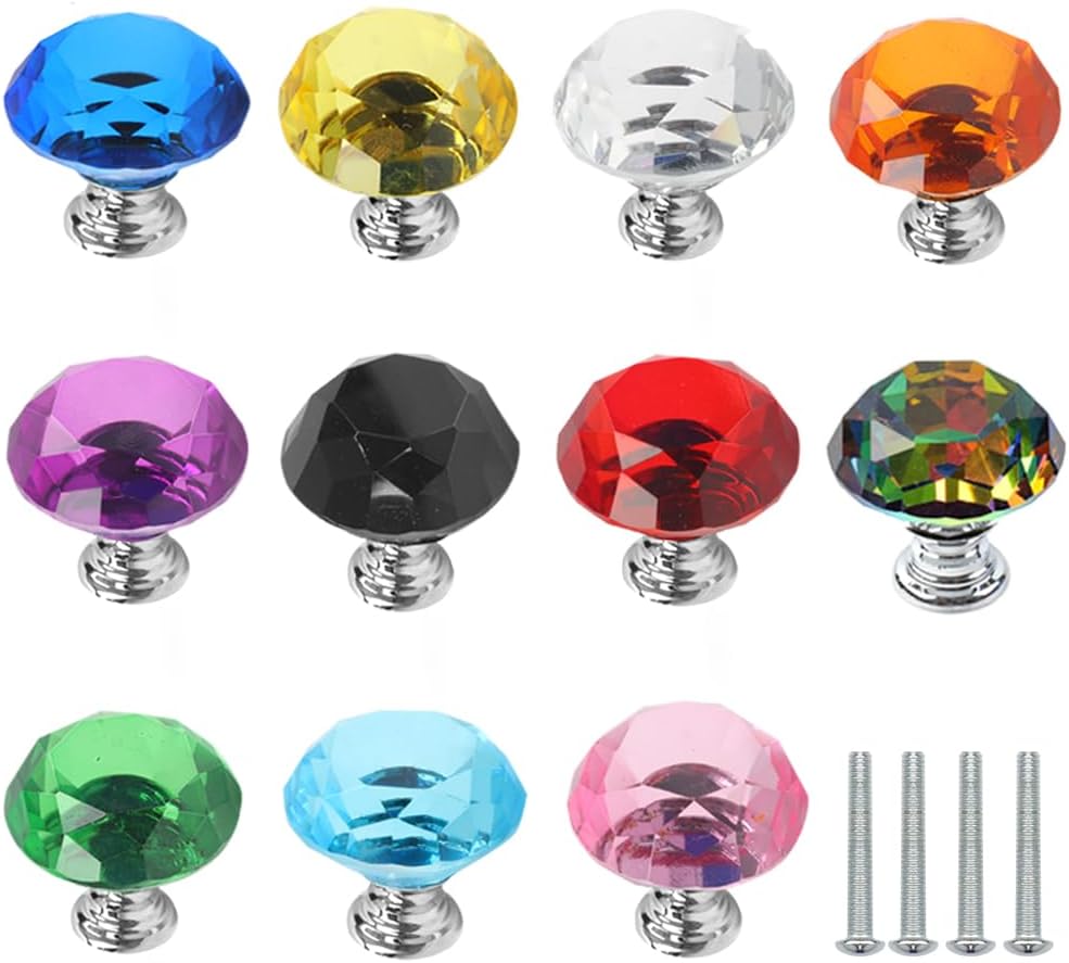 Tkocisa 11 Pack Colorful Crystal Drawer Knobs, 30mm Glass Dresser Knobs ...