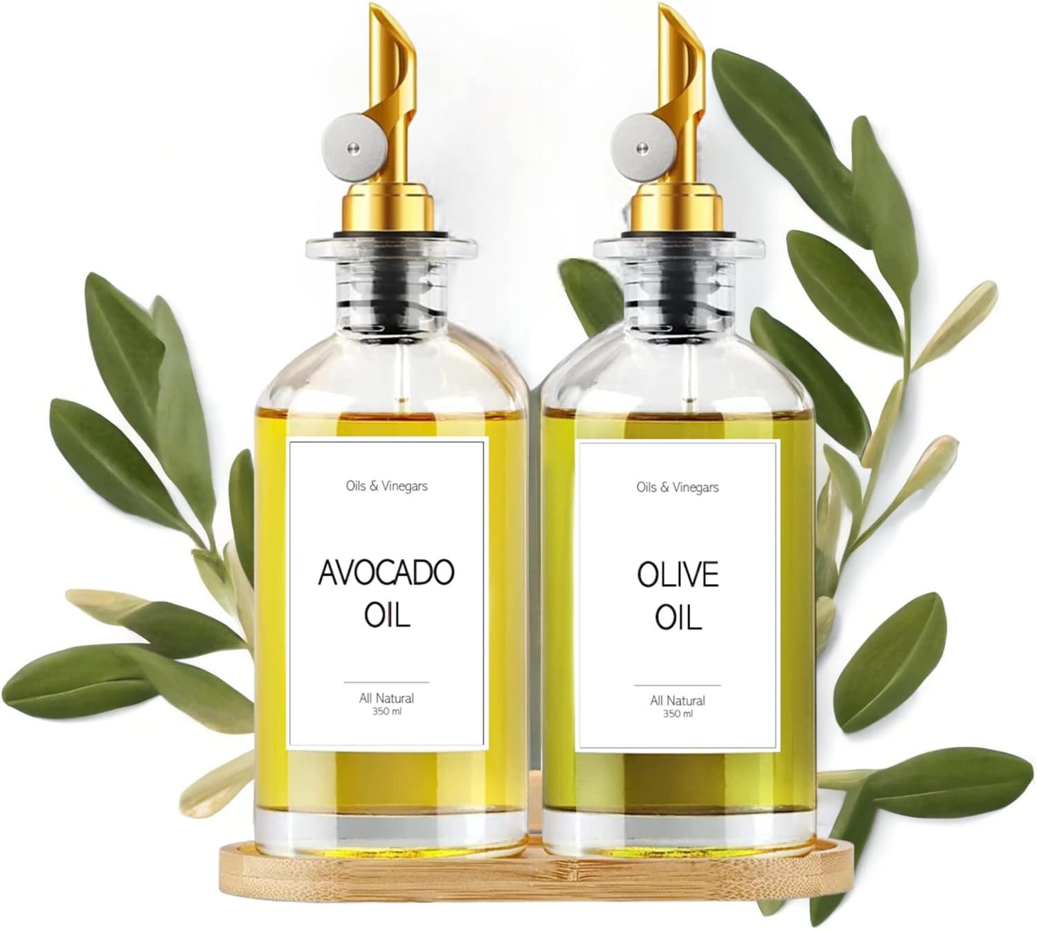 Amazon.com: Glass Bottle Oil Dispenser Set With Tray - Clear Bottles ...