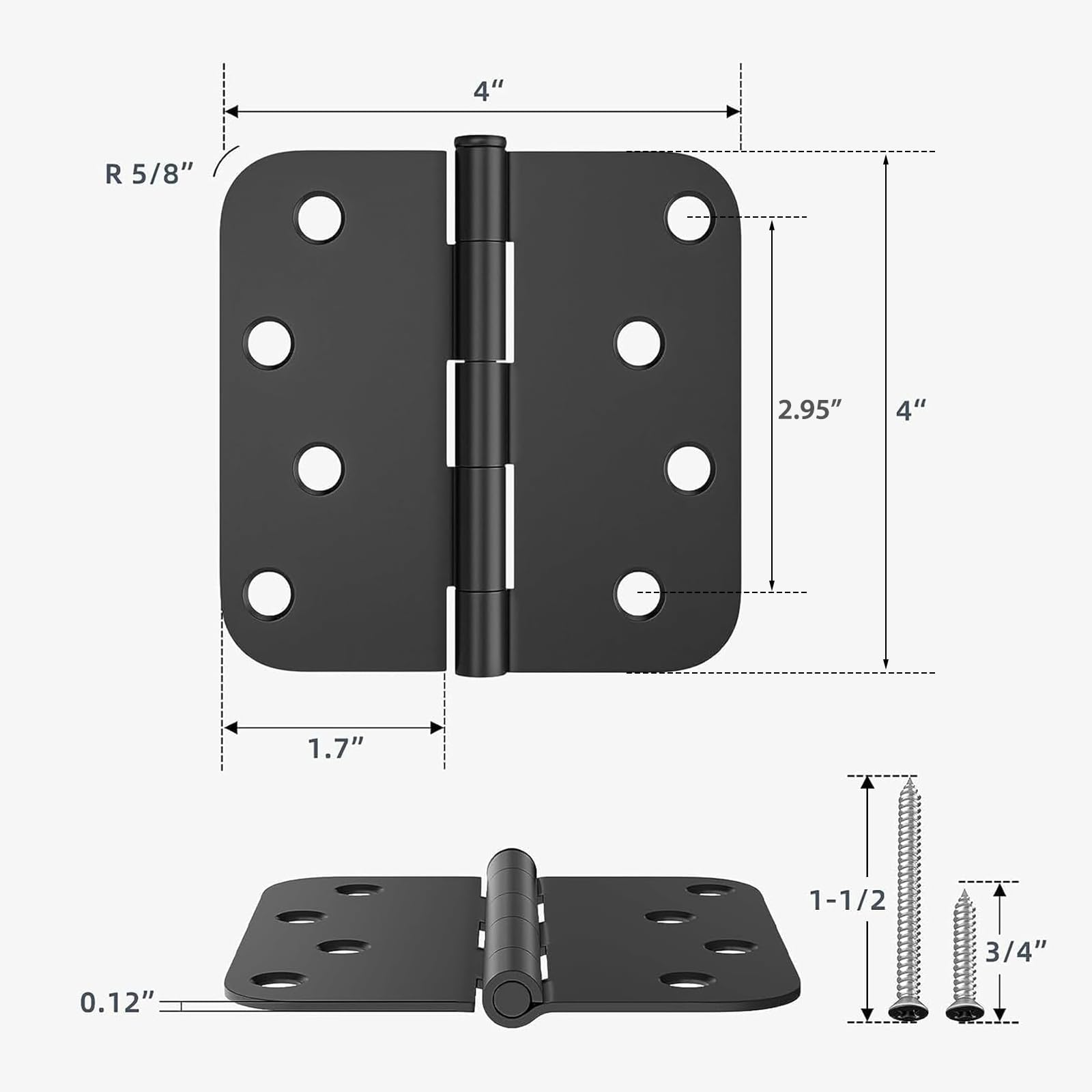 Snapklik.com : HOSOM 6 Pack Rounded Door Hinges 4 Inch 5/8 Radius Corner