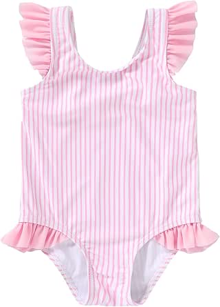 Amazon.com: Tiny Cutey Toddler Girl Swimsuit Ruffled Stripe Sleeveless ...
