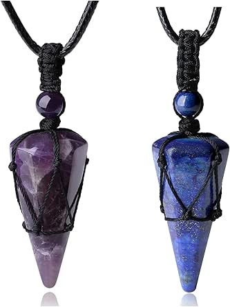 XIANNVXI Healing Crystal Stone Pointed Necklace Adjustable Black Rope Natural Gemstone Pendant ...