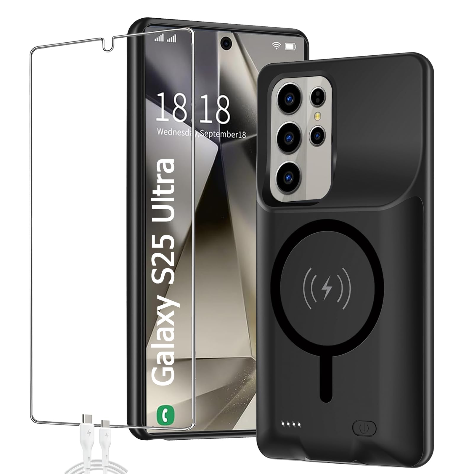 Amazon.com: Battery Case for Galaxy S25 Ultra, 12000mAh High Capacity Portable Charger Case ...