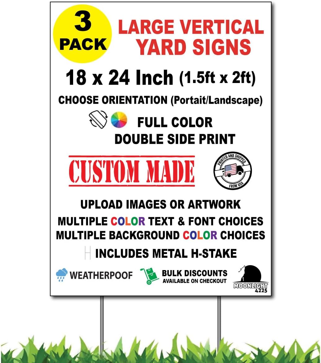Amazon.com : Three Pack QTY3 Custom Vertical Yard Signs, 18 x 24 Inch ...