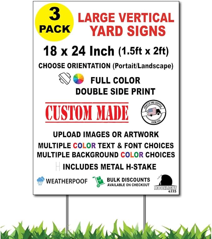 Amazon.com : Three Pack QTY3 Custom Vertical Yard Signs, 18 x 24 Inch ...