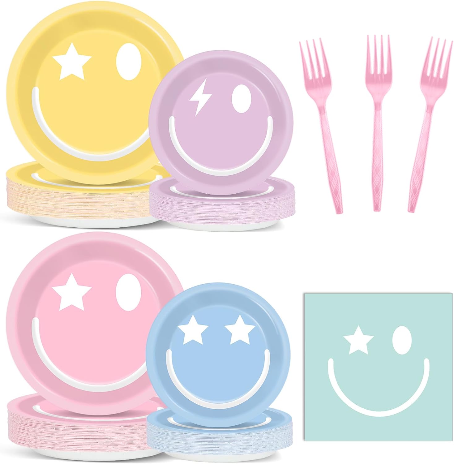 Amazon.com: 200Pcs Pastel Smile Face Party Decorations Paper Plates ...
