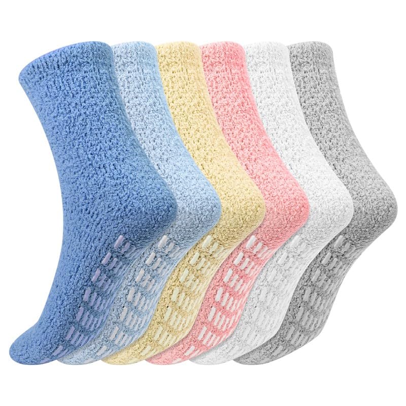KLEBREIS 6 Pairs Fluffy Socks Non Slip Socks for Women Winter Slipper ...
