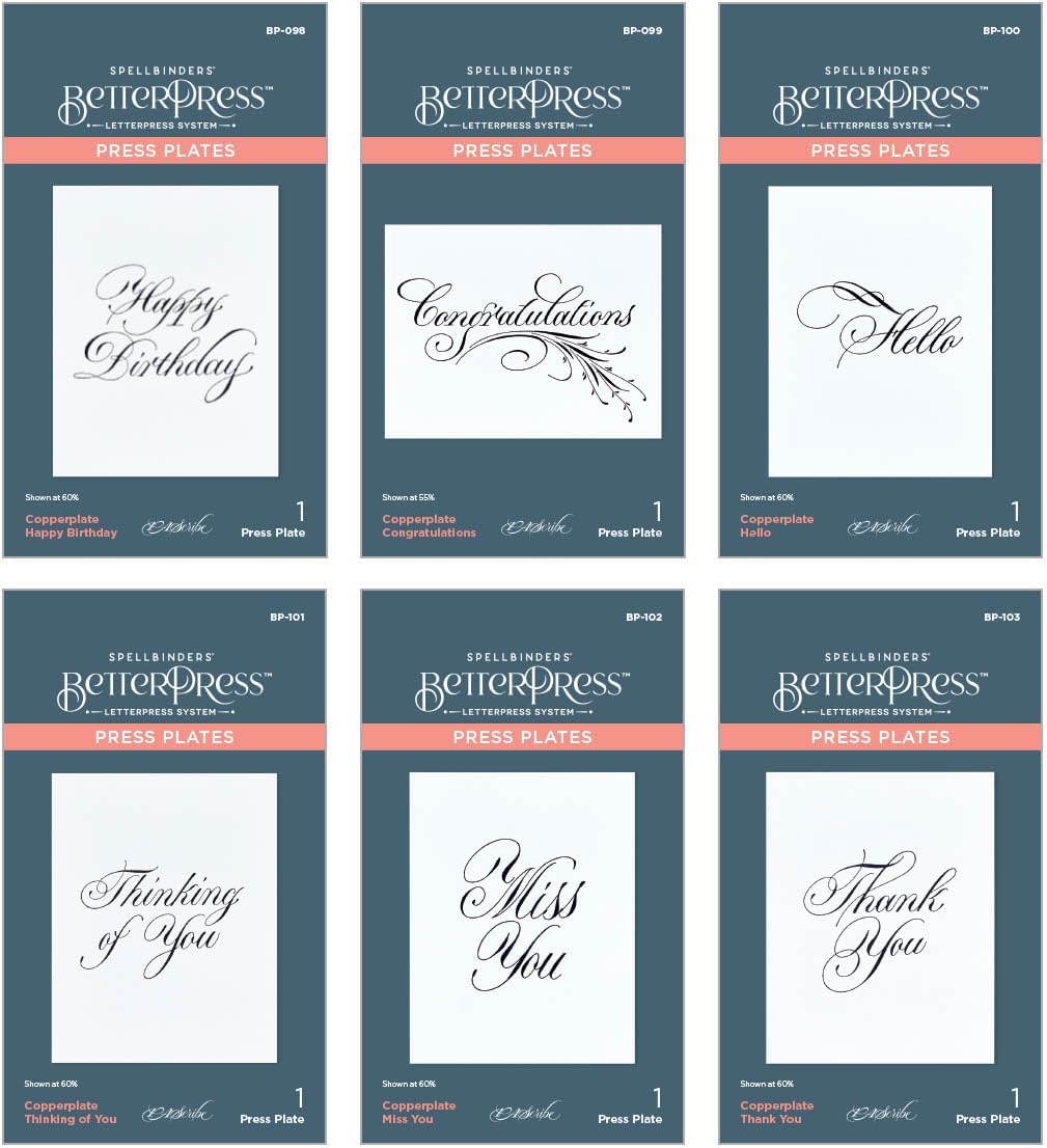 Amazon.com: Spellbinders Copperplate Everyday Sentiments Bundle Press ...
