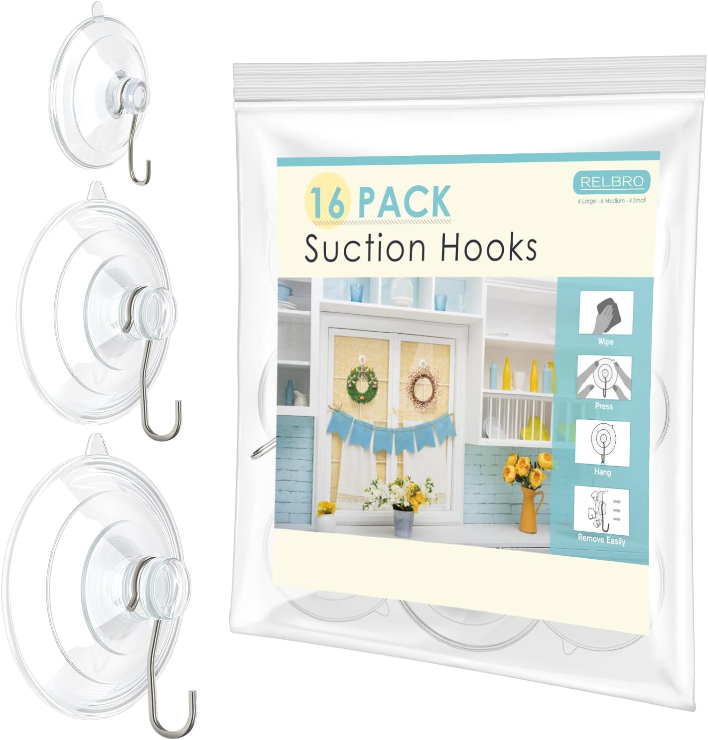 Amazon.com: RELBRO Suction Cup Hooks, Window Suction Cups with Metal ...
