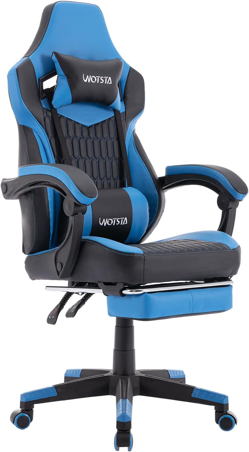 WOTSTA Gaming Chairs Massage Game Chair with Footrest Reclination Angle ...