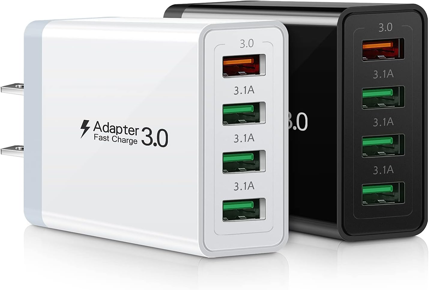 Amazon.com: Fast Charge 3.0 Wall Charger 2Pack, 4-Port USB Plug Block ...