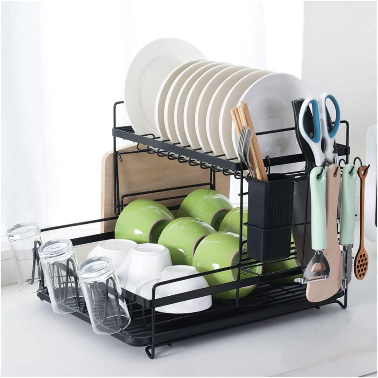Koksi 2-Tier Dish Drainer Rack - Dishes Drying Storage Rack with ...