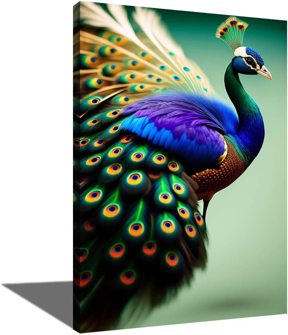 Amazon.com: Elegant Peacock Wall Art Decor - HD Oil Painting Canvas ...