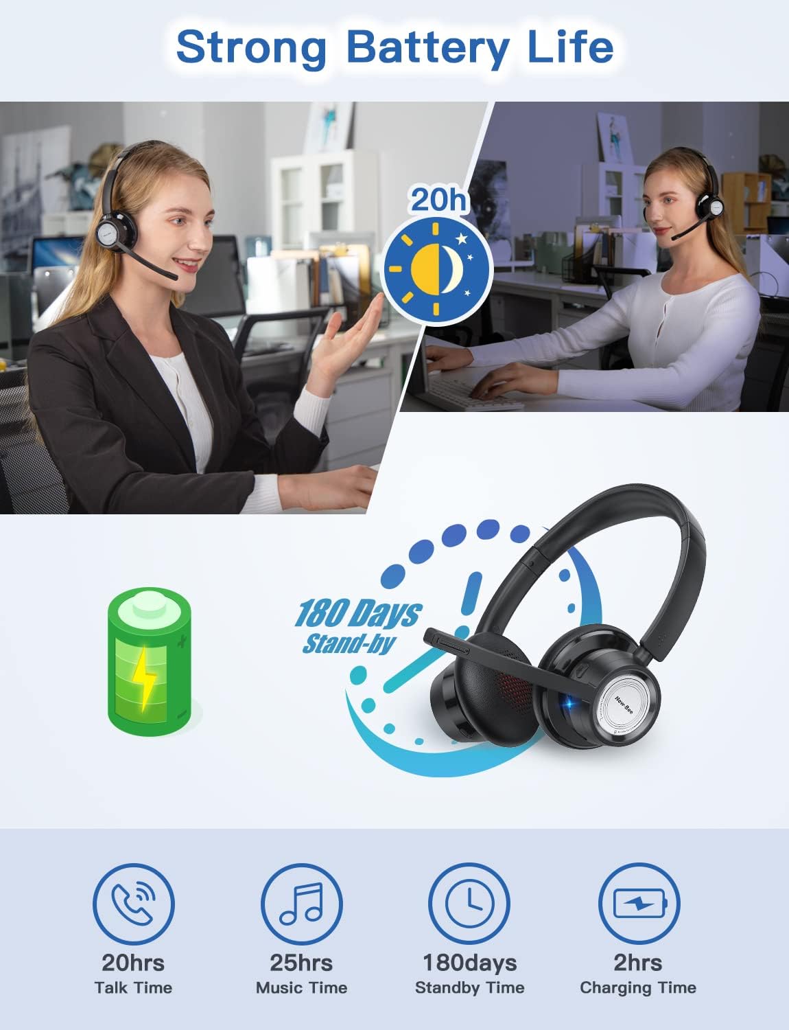 New bee Wireless Headset Bluetooth Headset with Noise Cancelling