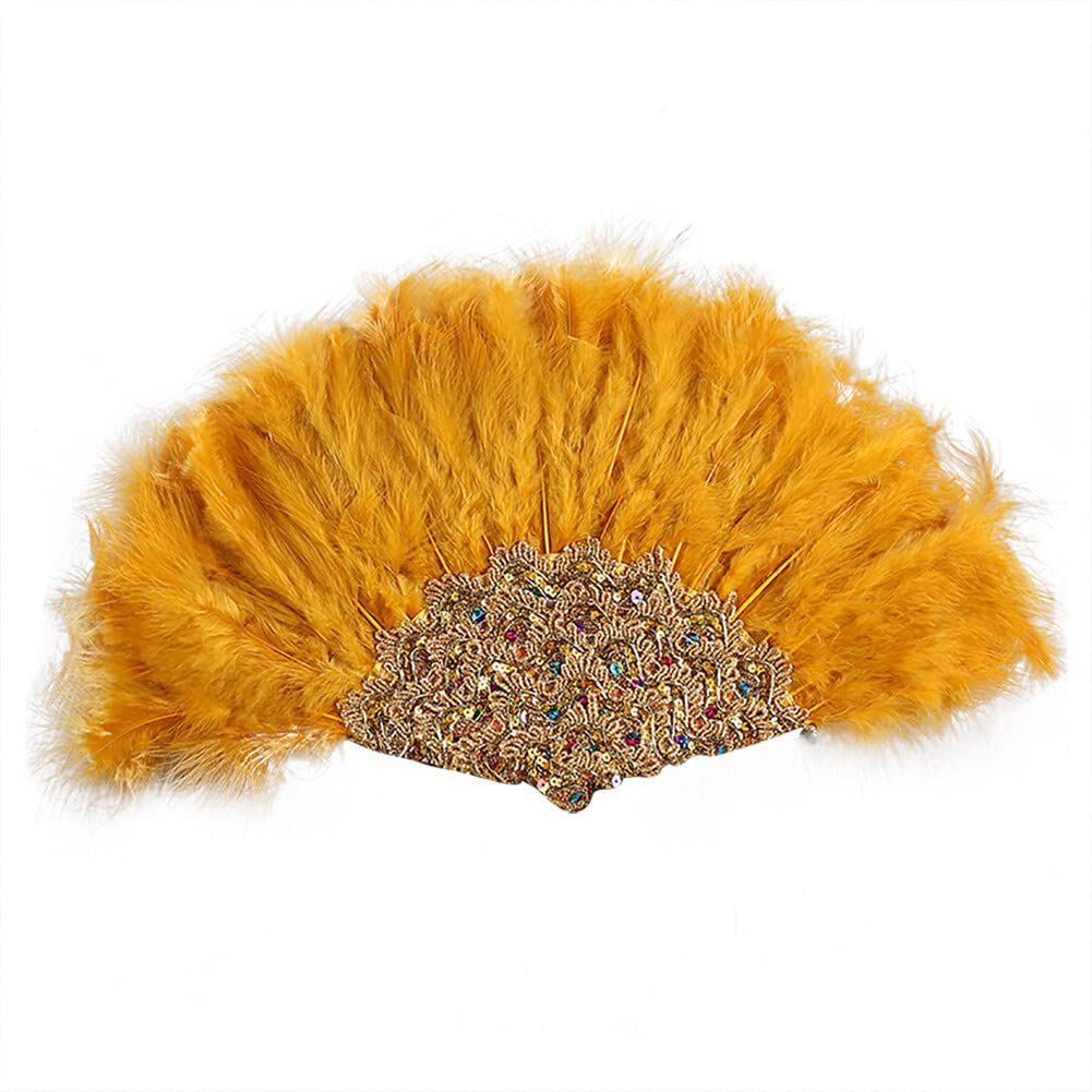Amazon.com: ikasus Feather Handheld Fan, Feather Sequins Embroidered ...