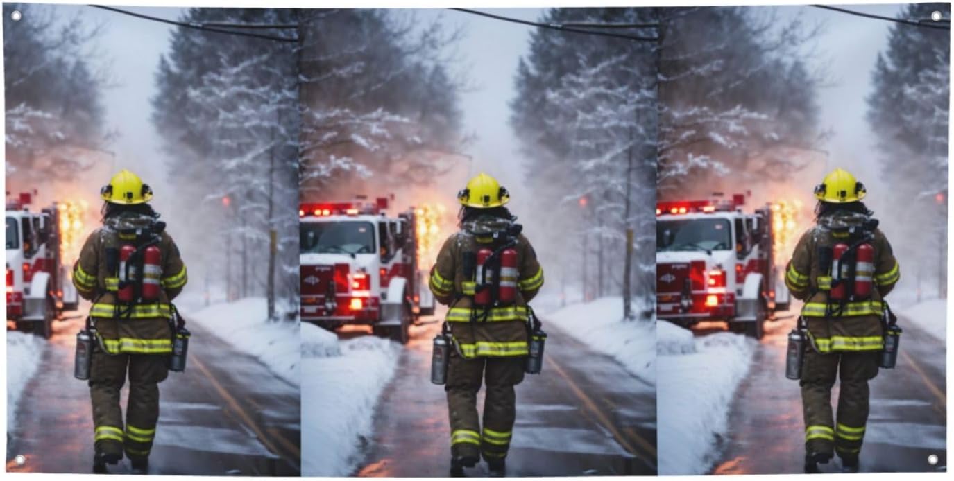Amazon.com: Firefighter Fireman Flame Print Backdrop Banner Birthday ...