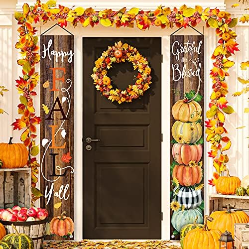 Amazon.com: GIVE THANKS Hanging Banner Porch Sign Autumn Pumpkin Maple ...