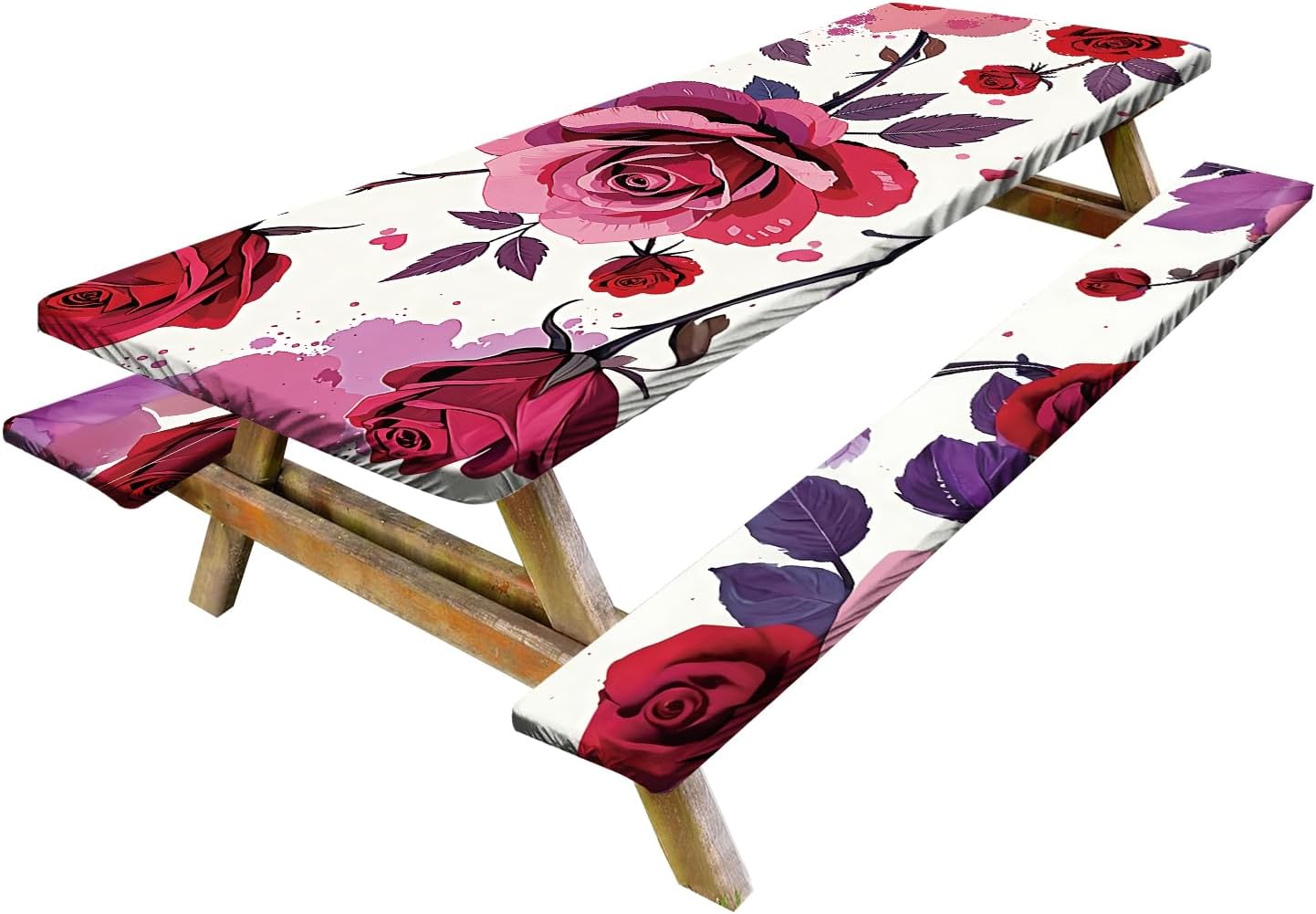 Amazon.com : Romantic Roses Picnic Table Cover with Bench Covers Set of ...
