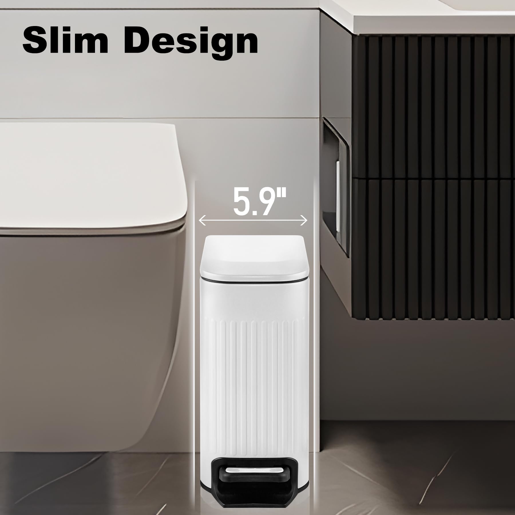 TIPGO Small Bathroom Trash Can with Lid Soft Close, 6 Liter / 1.6 ...