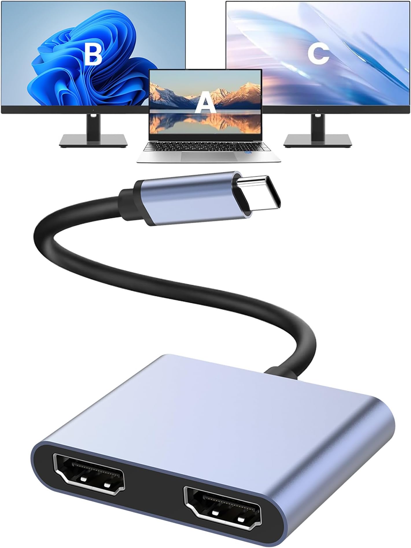 GOPALA USB C to Dual HDMI Adapter, Triple Display Dual HDMI Monitor ...