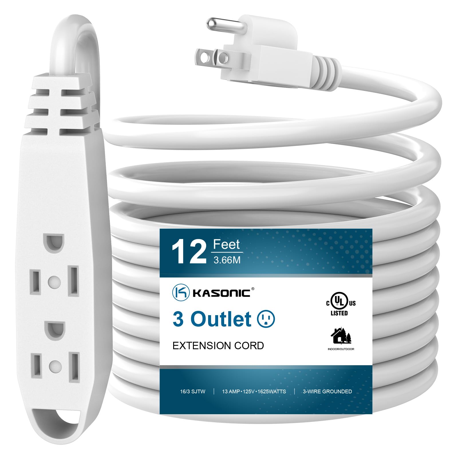 Amazon.com: K KASONIC - 12-Feet 3 Outlet Extension Cord, UL Listed, 16/ ...