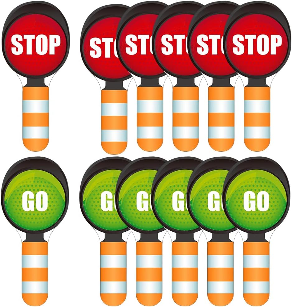 ZUYYON 12 Pcs Stop and Go Signs Double Sided Handheld Sign Red Green ...