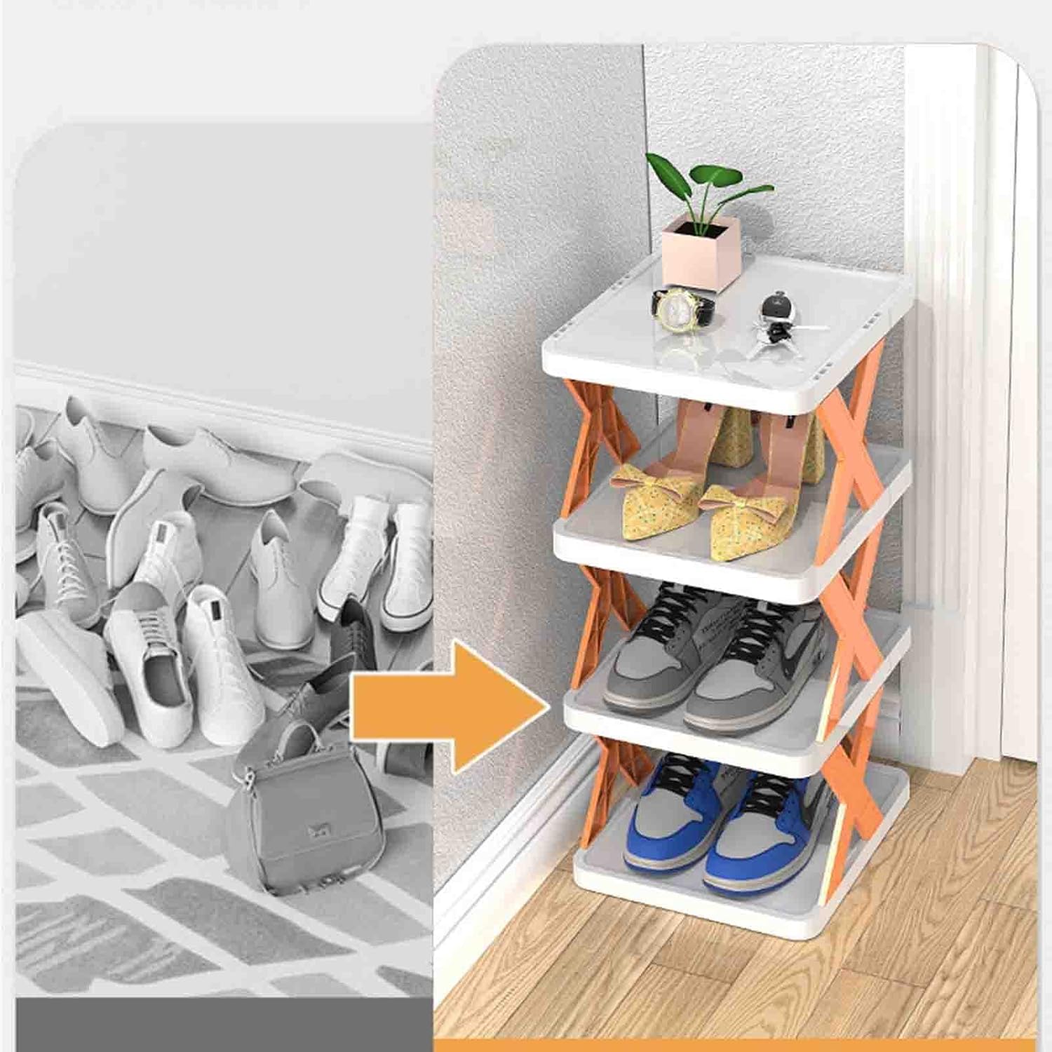 XUELF Vertical Shoe Tower, Narrow Corner Shoe Rack, Shoe Shelf ...