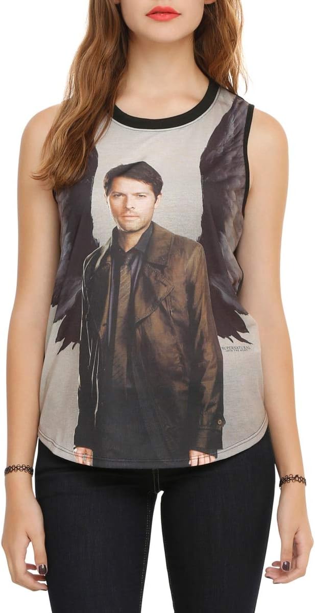 Amazon.com: Supernatural Winged Castiel Sublimation Girls Muscle Top ...