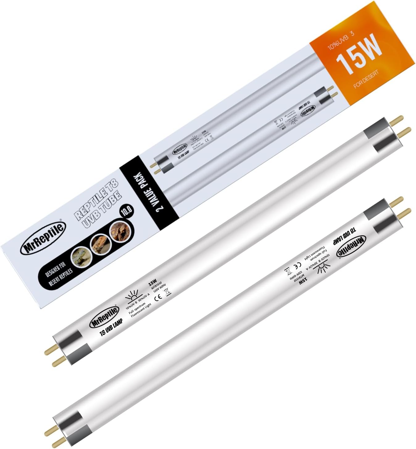 Amazon.com : MRREPTILE T8 UVB Light Bulb, 2-Pack 15W Fluorescent Desert ...