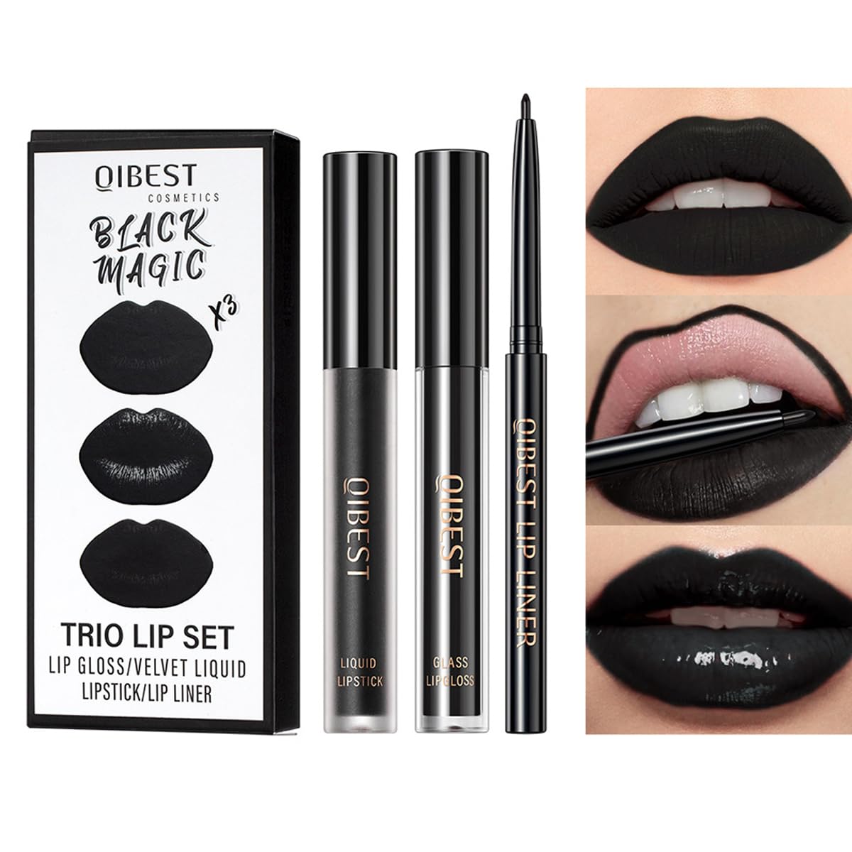 Amazon.com : Pakivs 3Pcs Black Matte Liquid Lipstick,Lip Liner,Lip ...