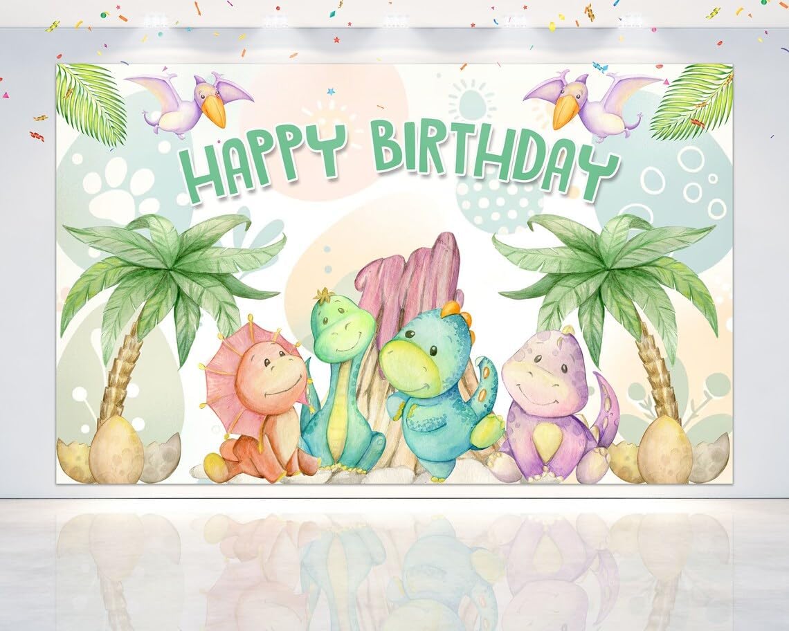 Amazon.com : 5x3 FT Dino Happy Birthday Backdrop - Prehistoric Party ...