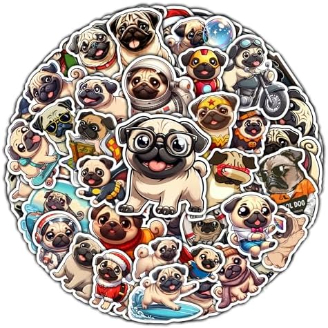 Amazon.com - Pug Sticker Pack Vinyl Waterproof Sticker Decal Car Laptop ...