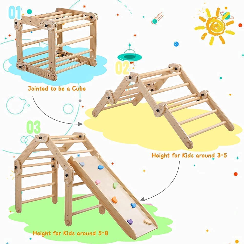 Dripex Pikler Triangle Climber with Ramp, 8 in 1 Foldable Wooden ...
