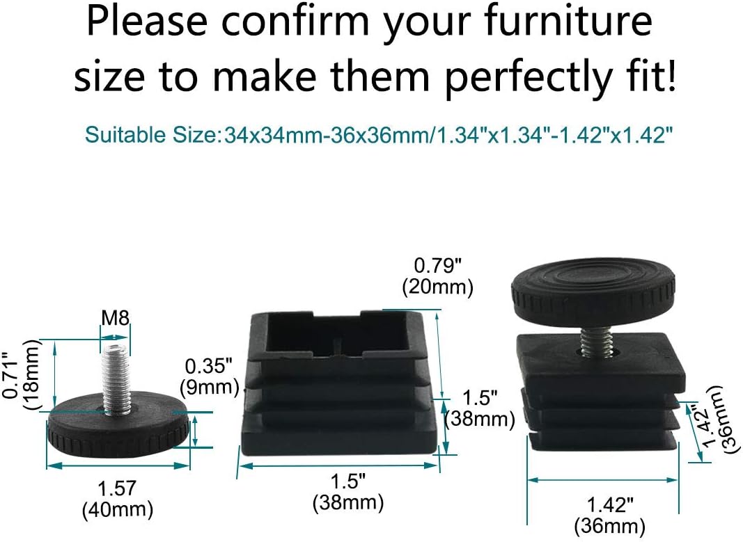 sourcingmap Table Leveling Feet 38 x 38mm Square Insert Adjustable ...