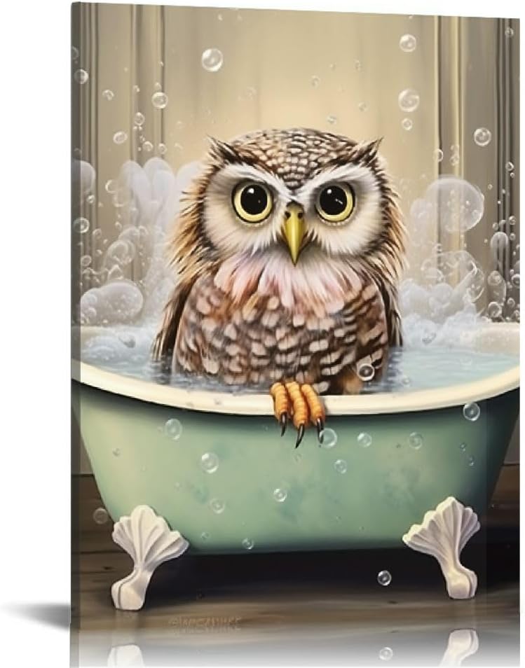 Amazon.com: GOSMITH Funny Owl Bathroom Wall Art Farmhouse Animal Owl In ...
