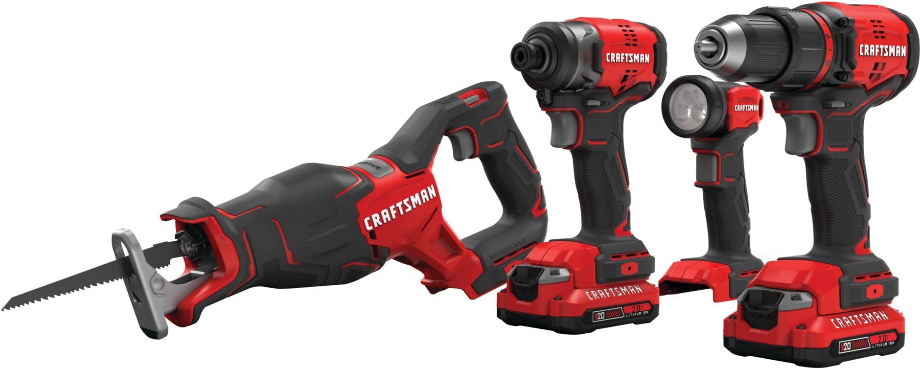 CRAFTSMAN V20 MAX Power Tool Combo Kit, 4-Tool Cordless Power Tool Set ...