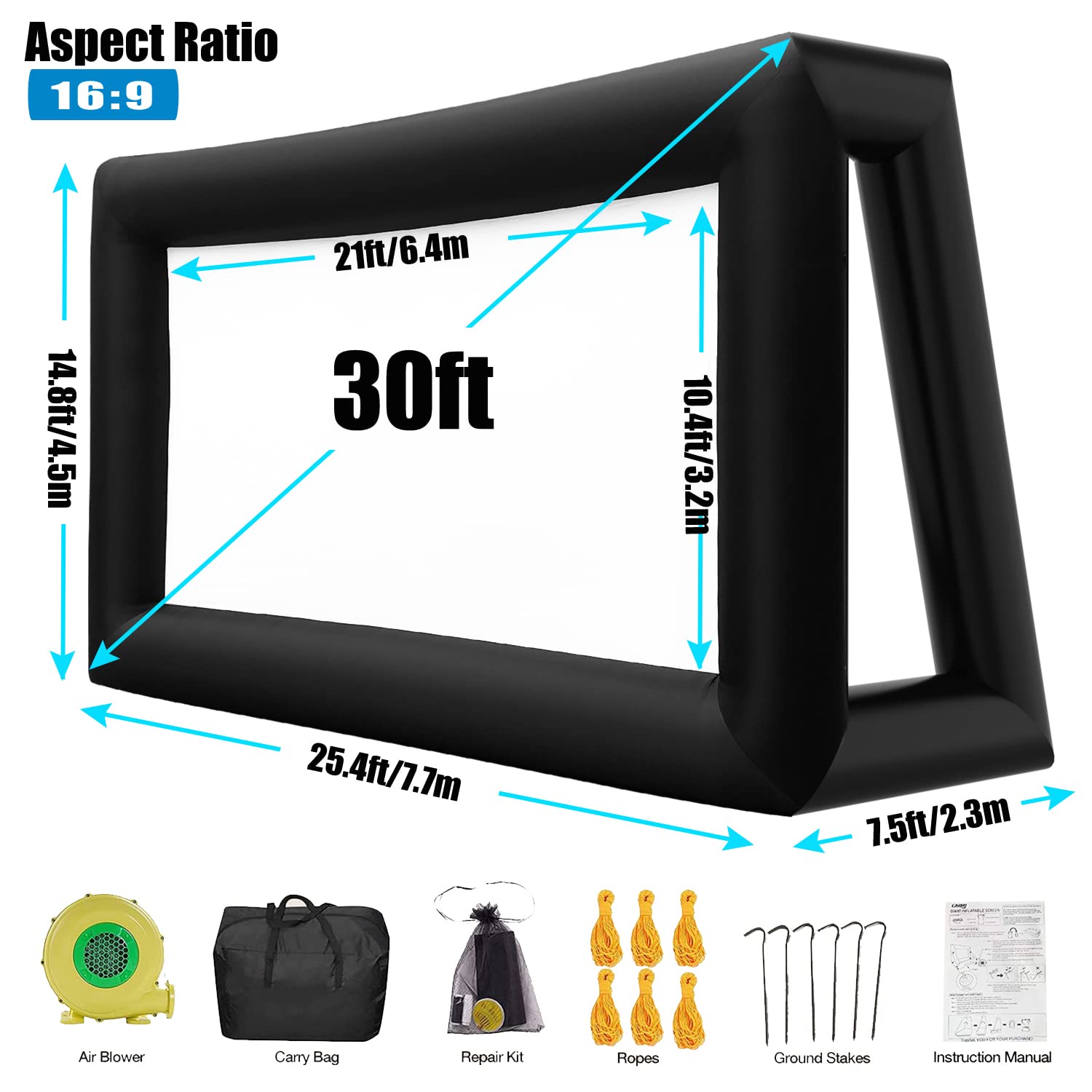 Snapklik.com : 30FT Inflatable Projector Movie Screen For Outdoor, One ...