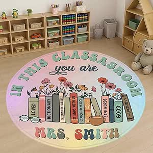 Amazon.com : Rainbow Affirmation Classroom Rug – Personalized Round ...