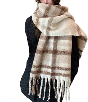 OUNIYA Large Chunky Plaid Scarf Winter Women Oversized Blanket Scarves ...