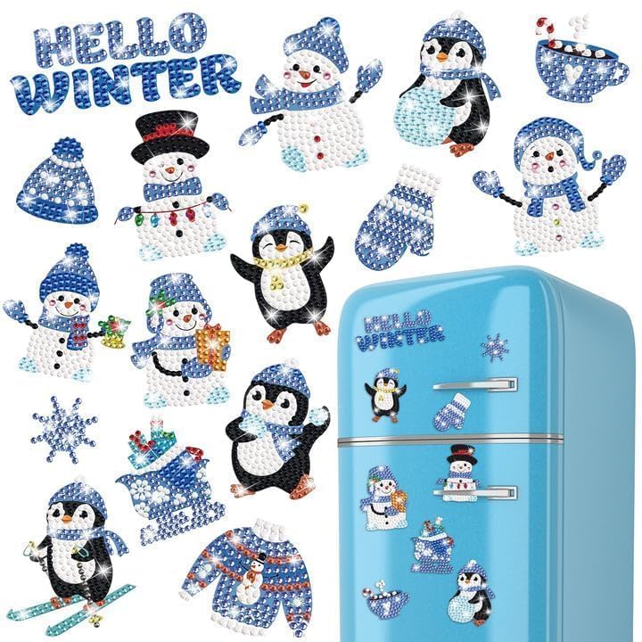 Amazon.com: 16 Pieces Penguin Diamond Art Magnets Winter Refrigerator ...