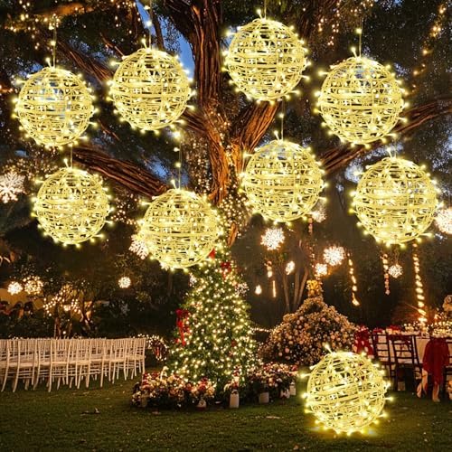 Likiyol Christmas Light Balls Outdoor 8 Pack 8" Sphere Christmas Lights ...